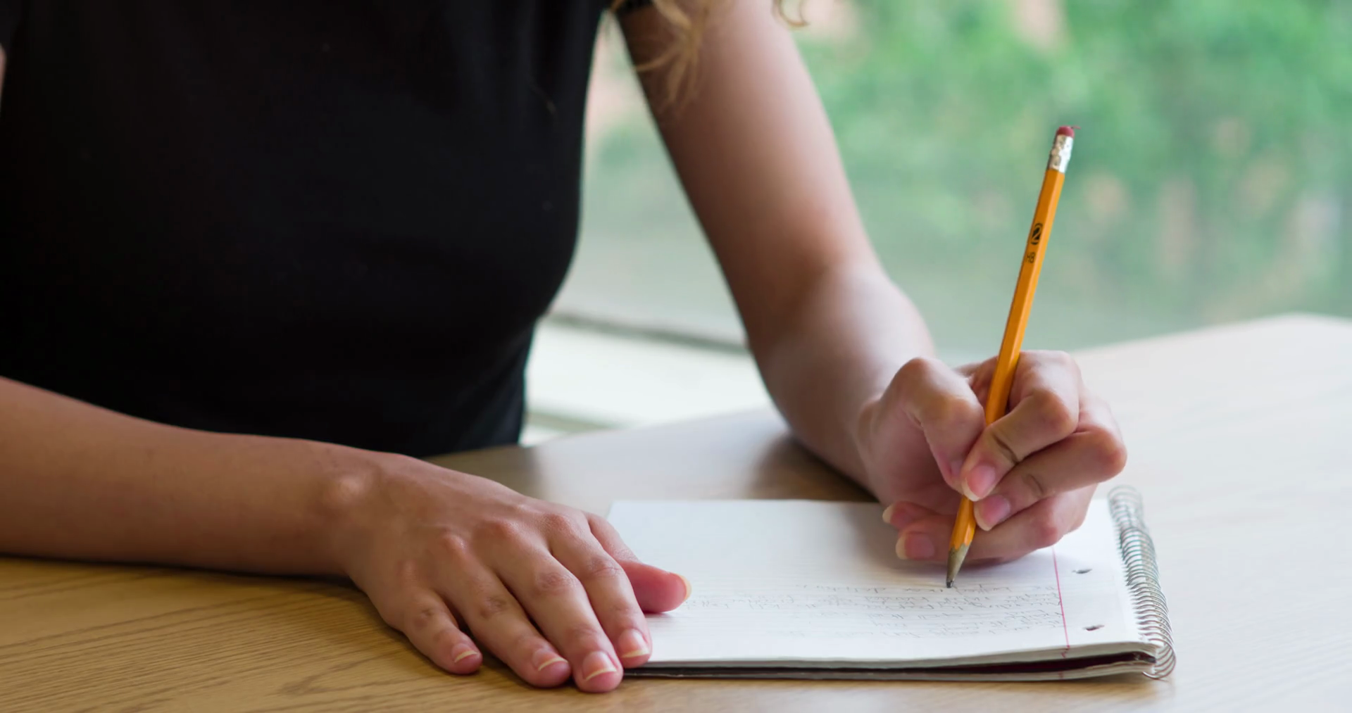 Girl Writing In Notepad With Pencil Doing Stock Footage SBV-301142406 ...
