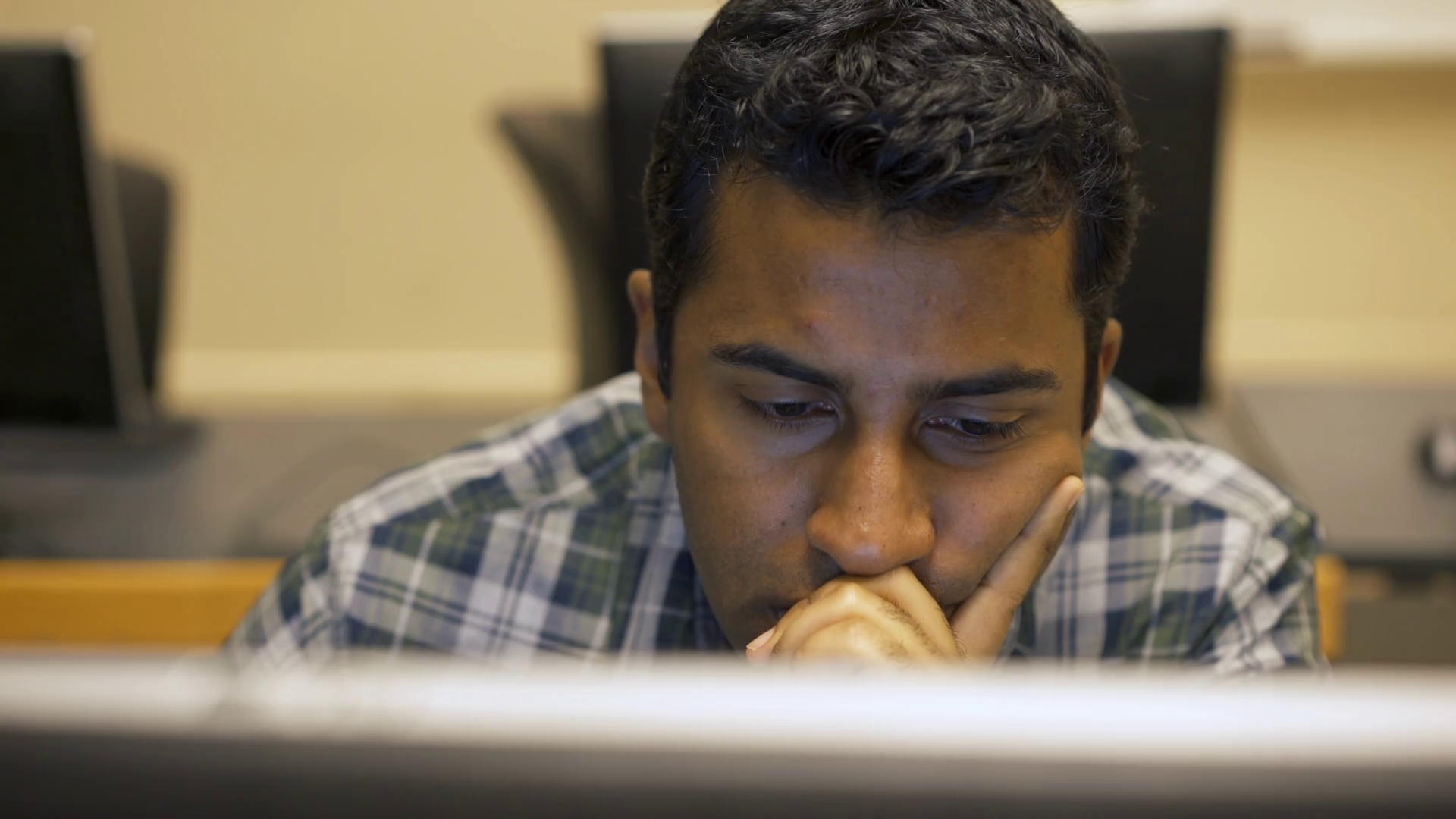 Man Looks Bored Reading Computer Screen In Stock Footage SBV-308541521 ...