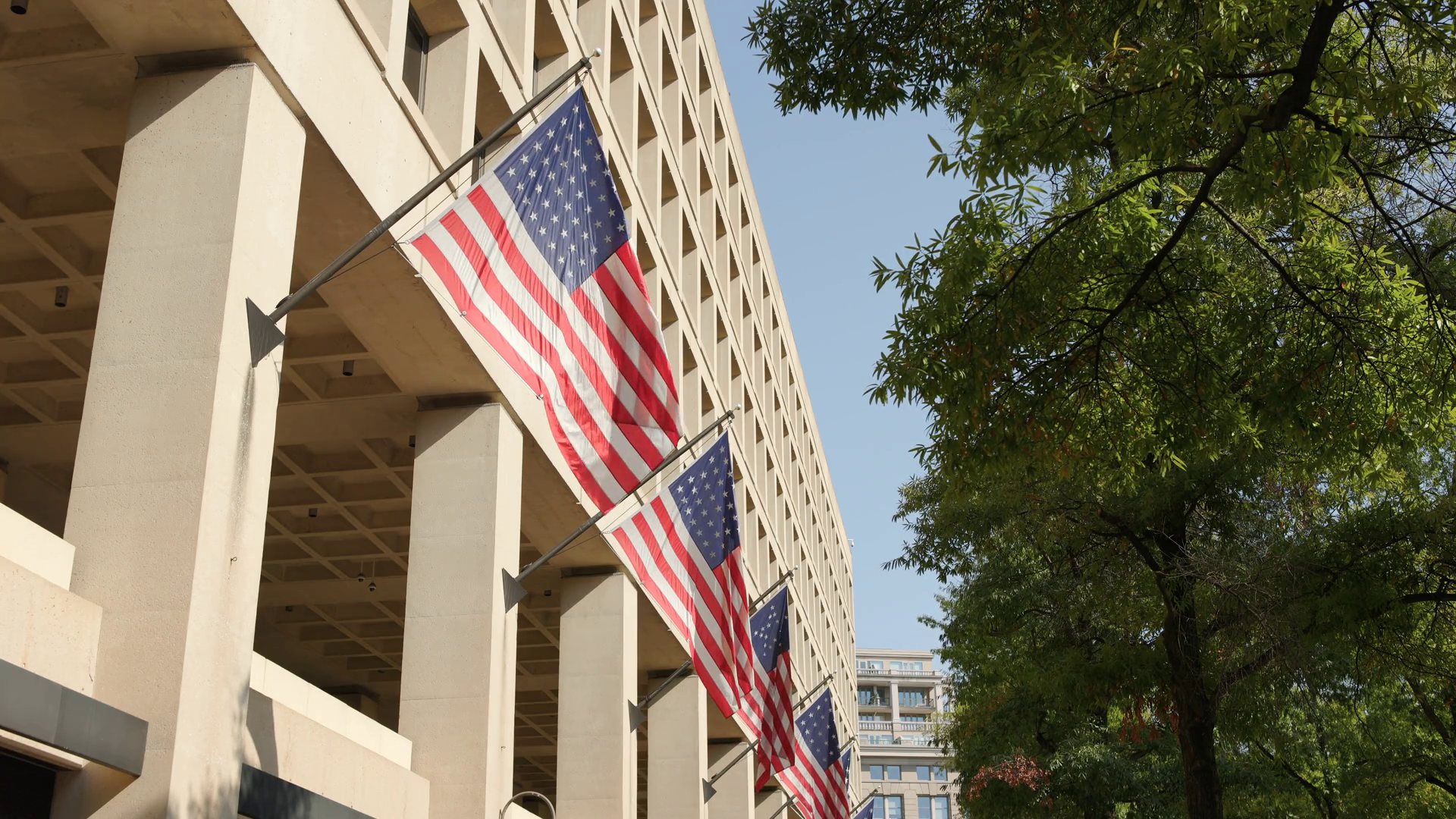 Multiple Flags Hanging Outside Of Fbi Stock Footage SBV-352042325 ...