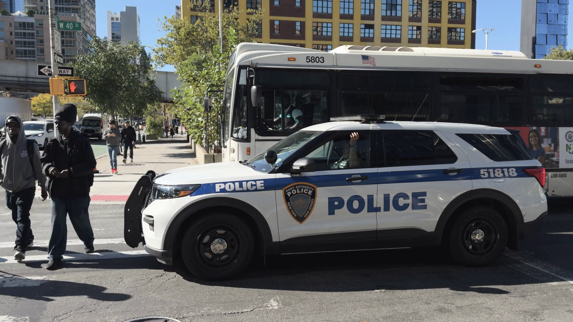 Police Vehicle Pulls Up To Crosswalk In Stock Footage SBV-352042803 ...