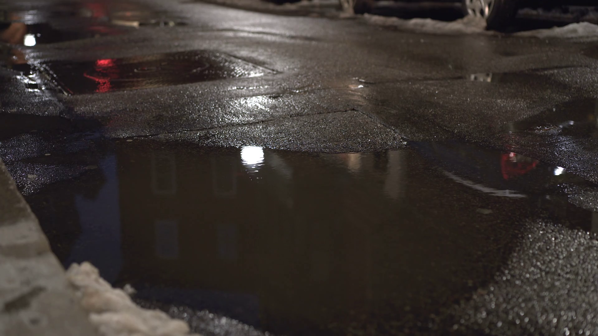 Car Drives Puddle With Reflection Of Lights Stock Footage SBV-337687309 ...