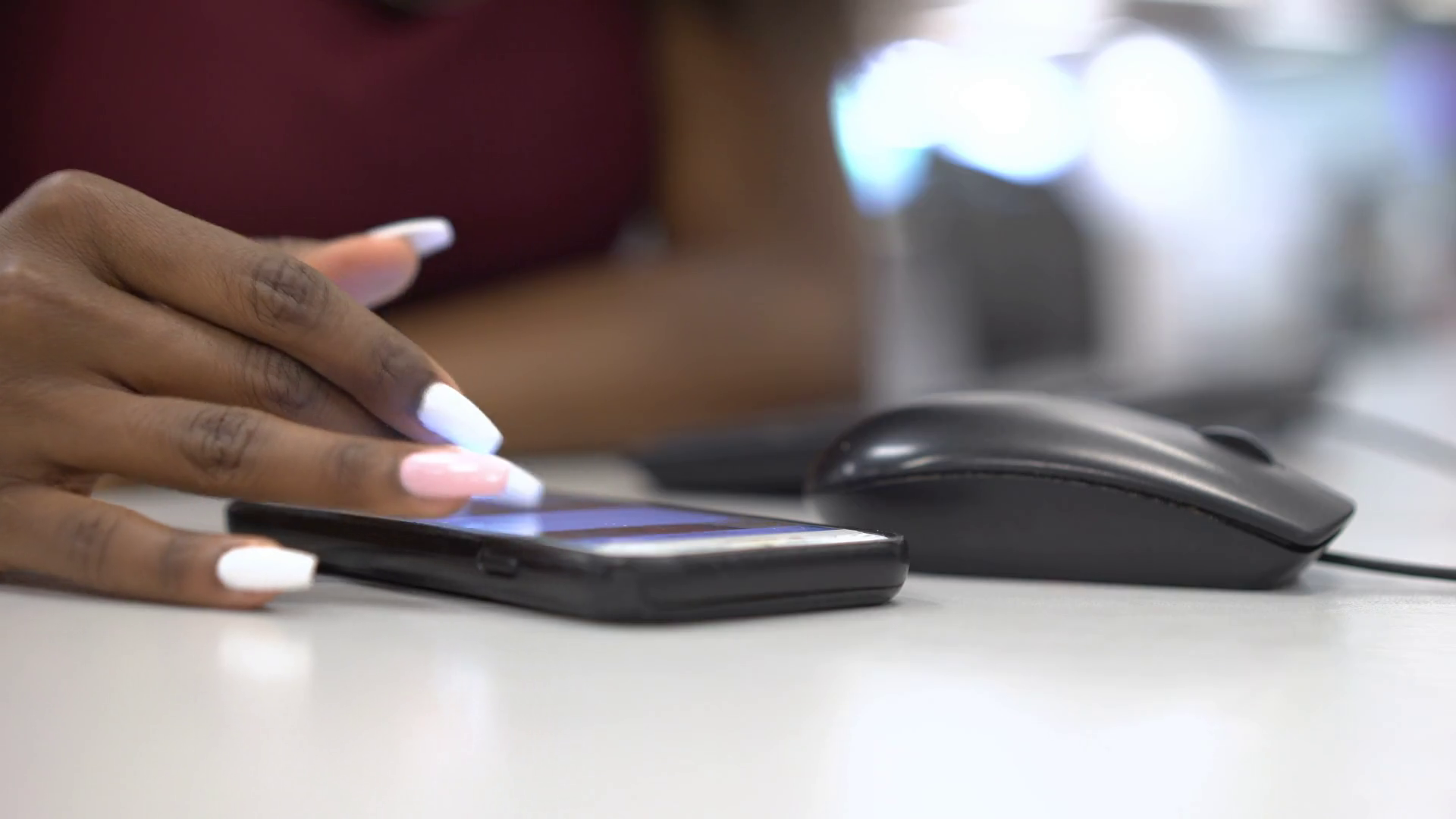 Girl Scrolling Social Media At Work Desk 4k Stock Footage SBV-337702089 ...