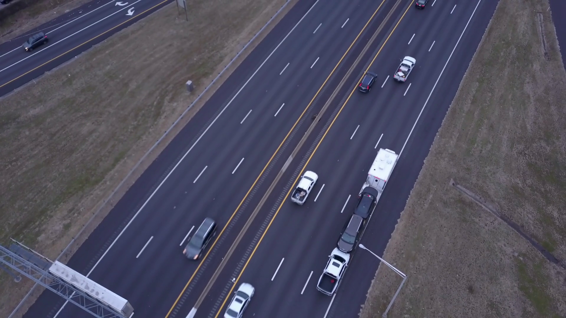 Highway traffic tracking evening hours aerial shot Stock Video Footage ...