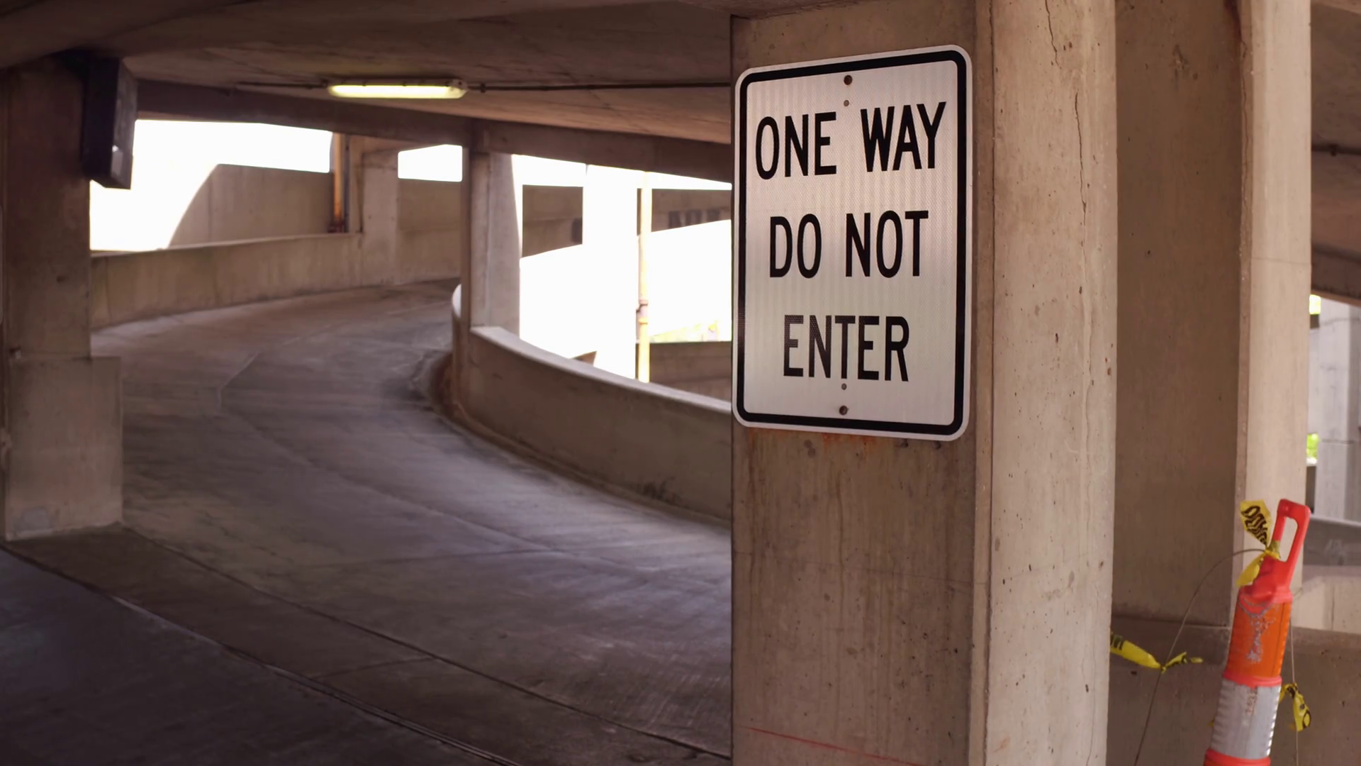 One Way Do Not Enter Sign In Parking Garage Stock Footage SBV-327441827 ...