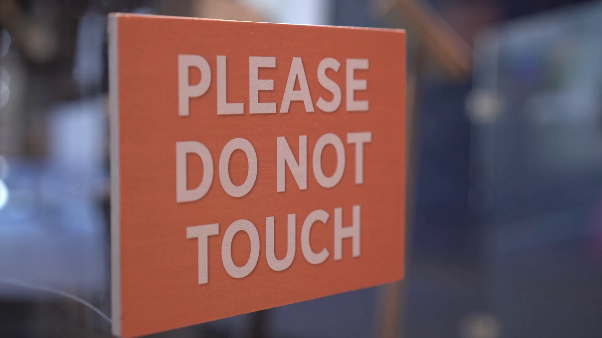 Please Do Not Touch Sign On Glass Casing Of Museum Display 4k Stock