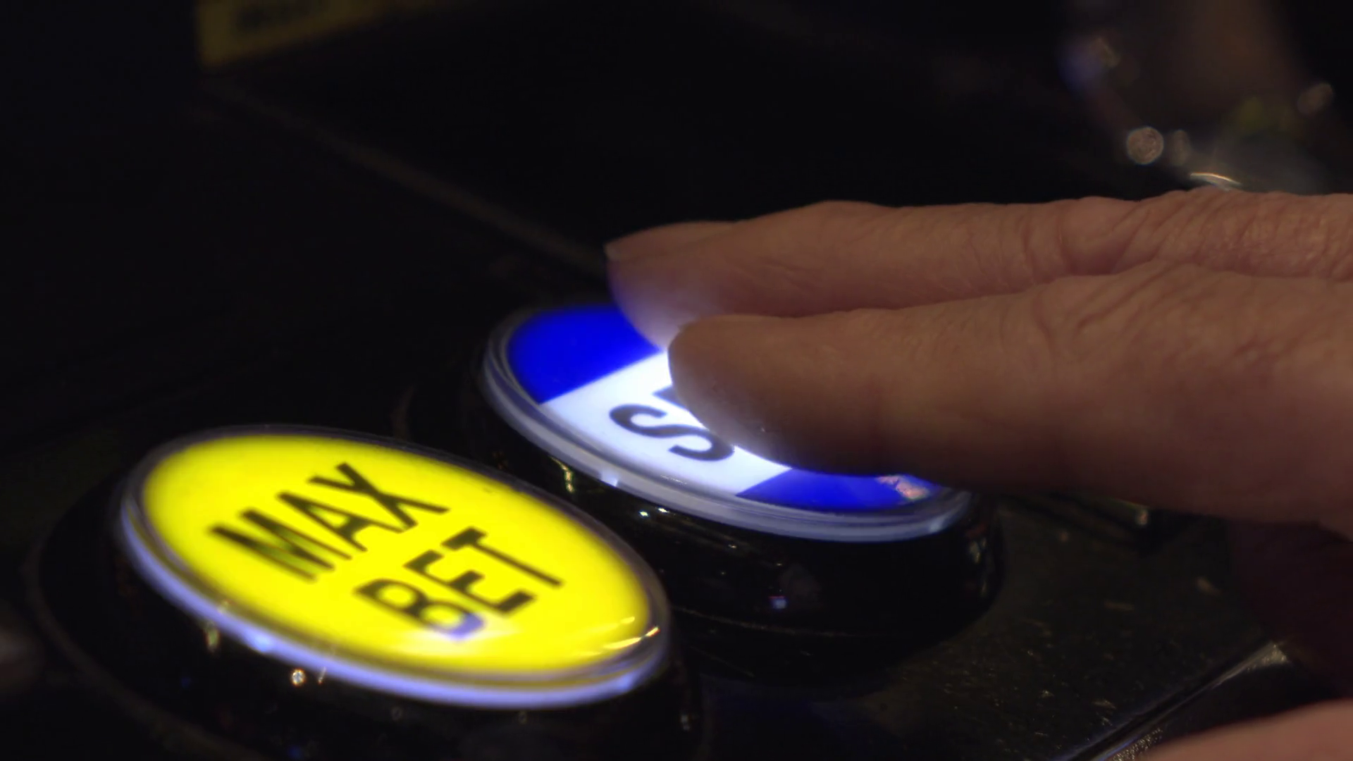 Spin button pressed on slot machine by hand 4k Stock Video Footage 00: ...