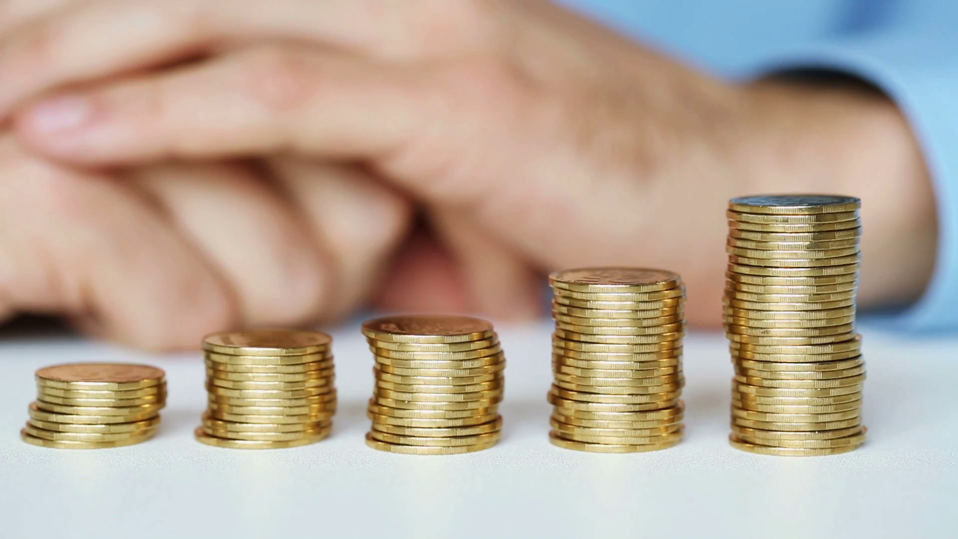 Male Hand Stacking Gold Coins Into Stock Footage SBV-306335469 ...
