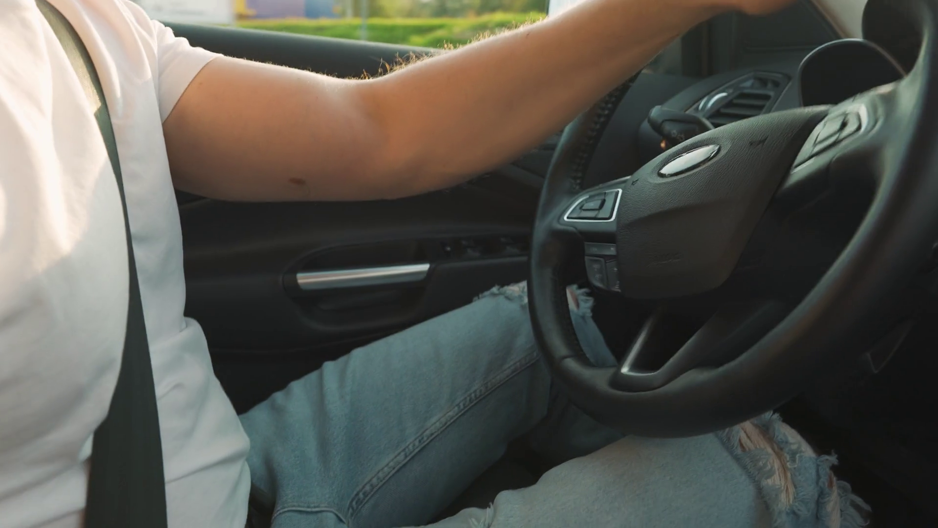 Man Is Driving Car Close-up Rays Of Setting Stock Footage SBV-347033742 ...