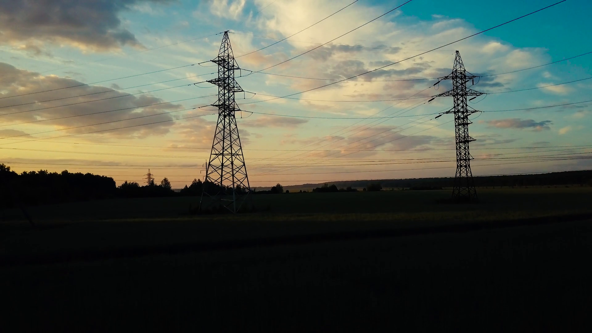 Flying Over Power Line At Sunset Stock Footage SBV-315190625 - Storyblocks