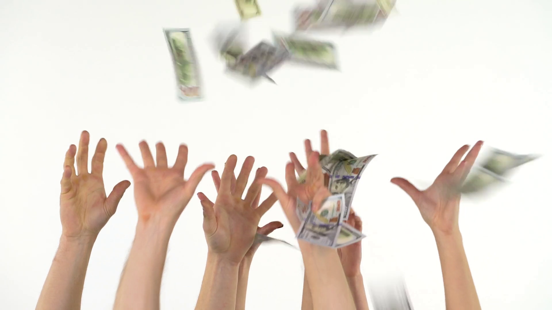 Many Hands Catch Falling Dollars Slow Motion Stock Footage SBV ...