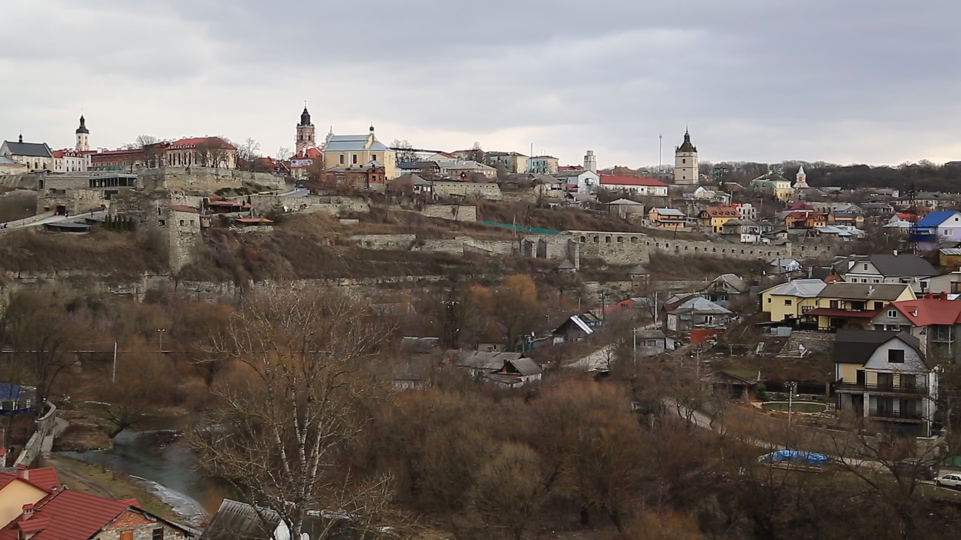 Panorama of Kamianets-Podilskyi city, located in historic region of ...