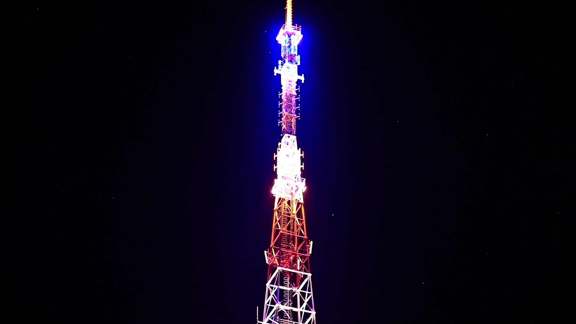 Telecommunication tower at night. Antennas of mobile phone ...