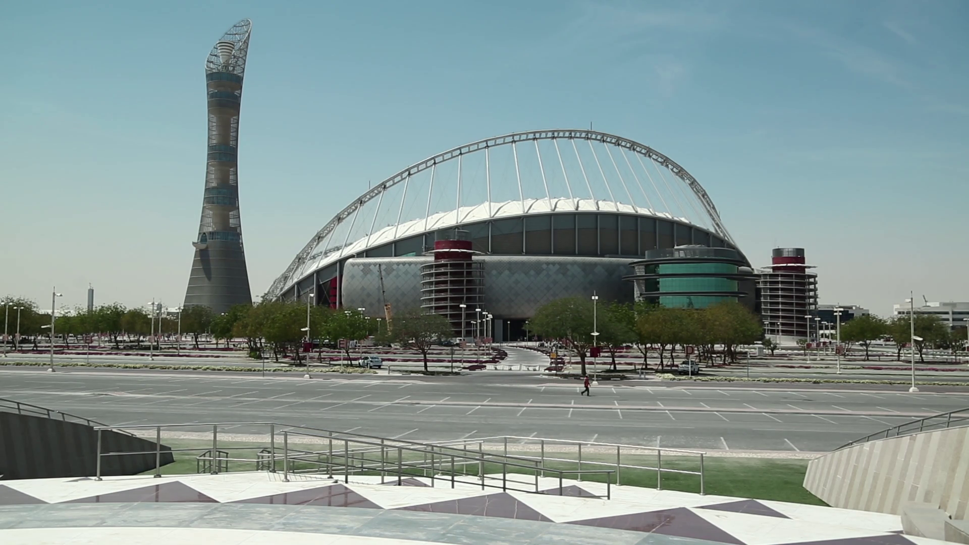 Torch tower and Khalifa international stadium in Aspire Zone, Doha ...