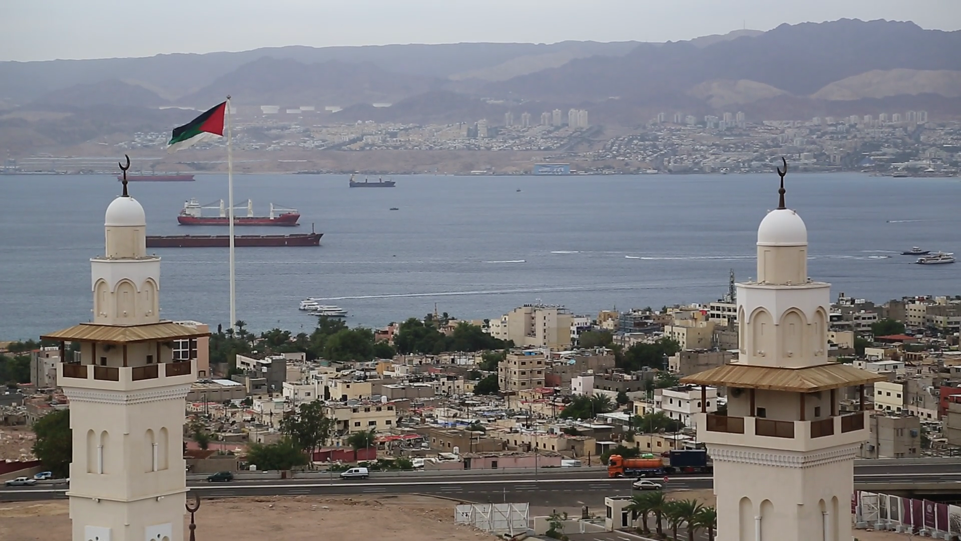 View of the Aqaba city and gulf of Aqaba in Hashemite Kingdom of Jordan ...