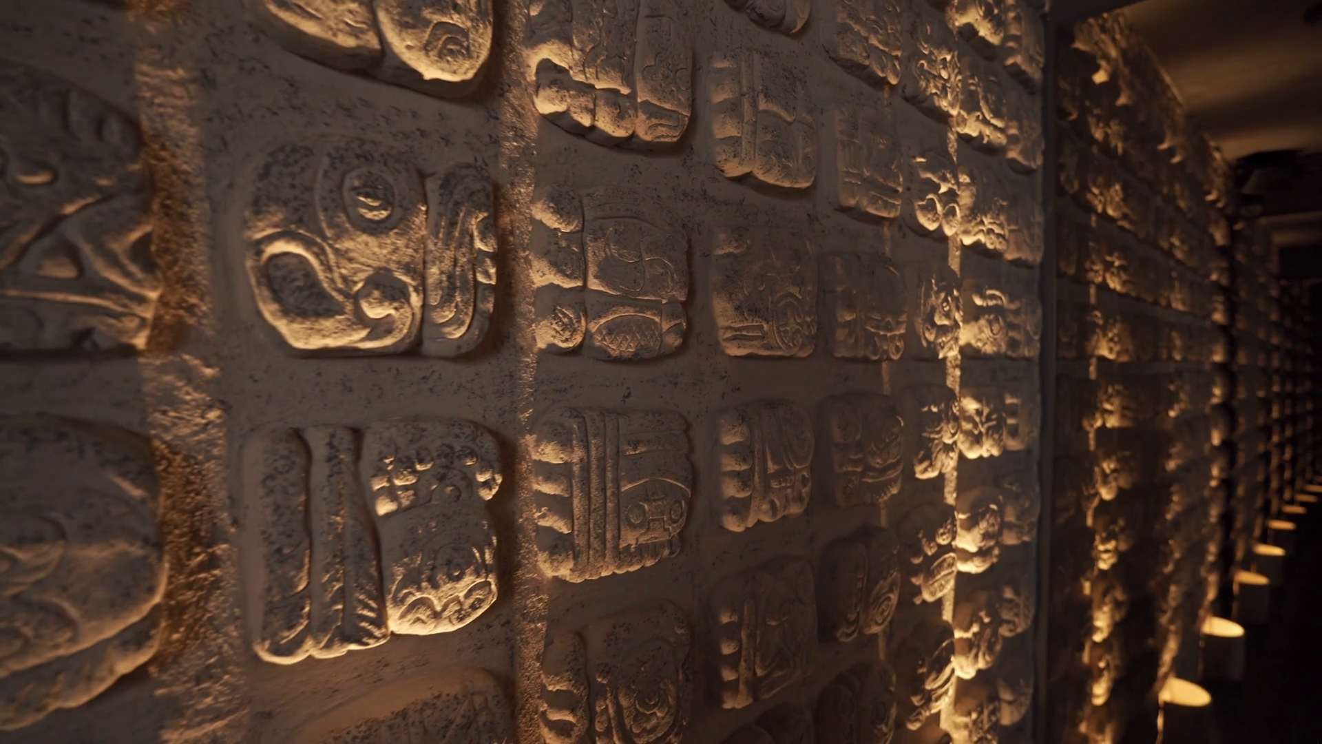 Close Up Illuminated Mayan Glyphs Stone Stock Footage SBV-352356859 ...