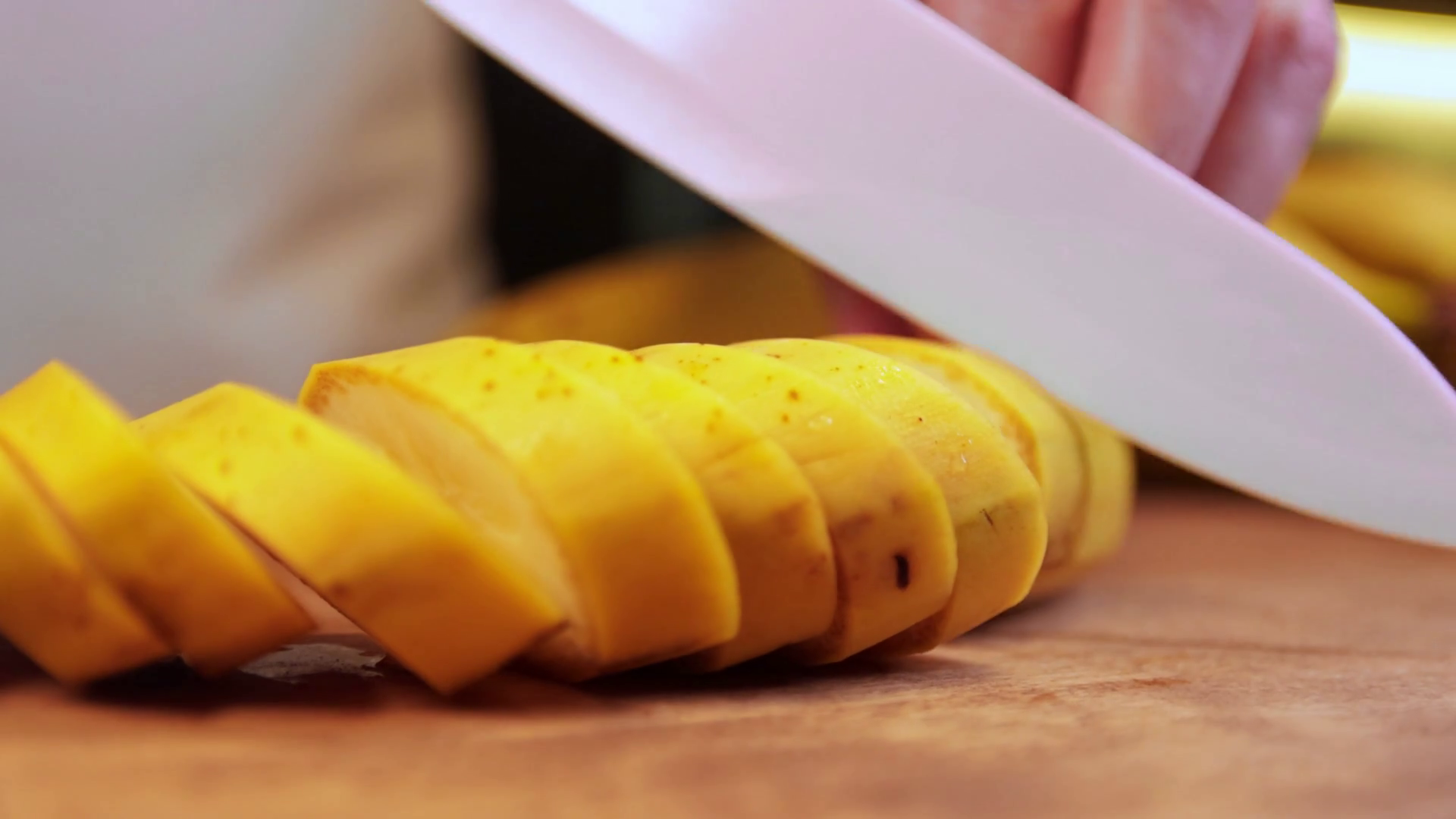 Chef Slicing Yellow Banana With Precision Stock Footage SBV-351656742 ...
