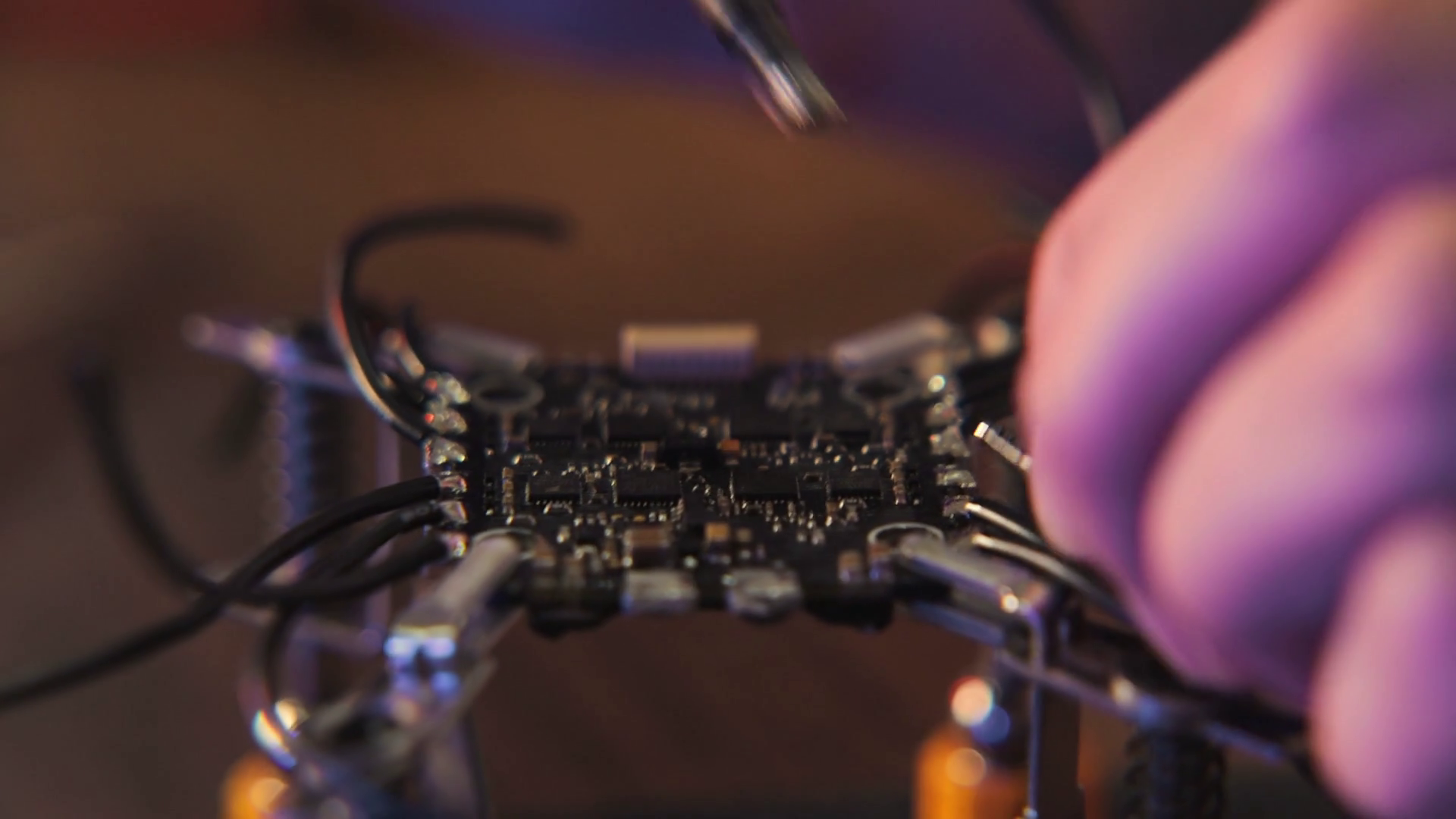 Soldering Fpv Drone Motor Wires To Esc Close Stock Footage SBV ...