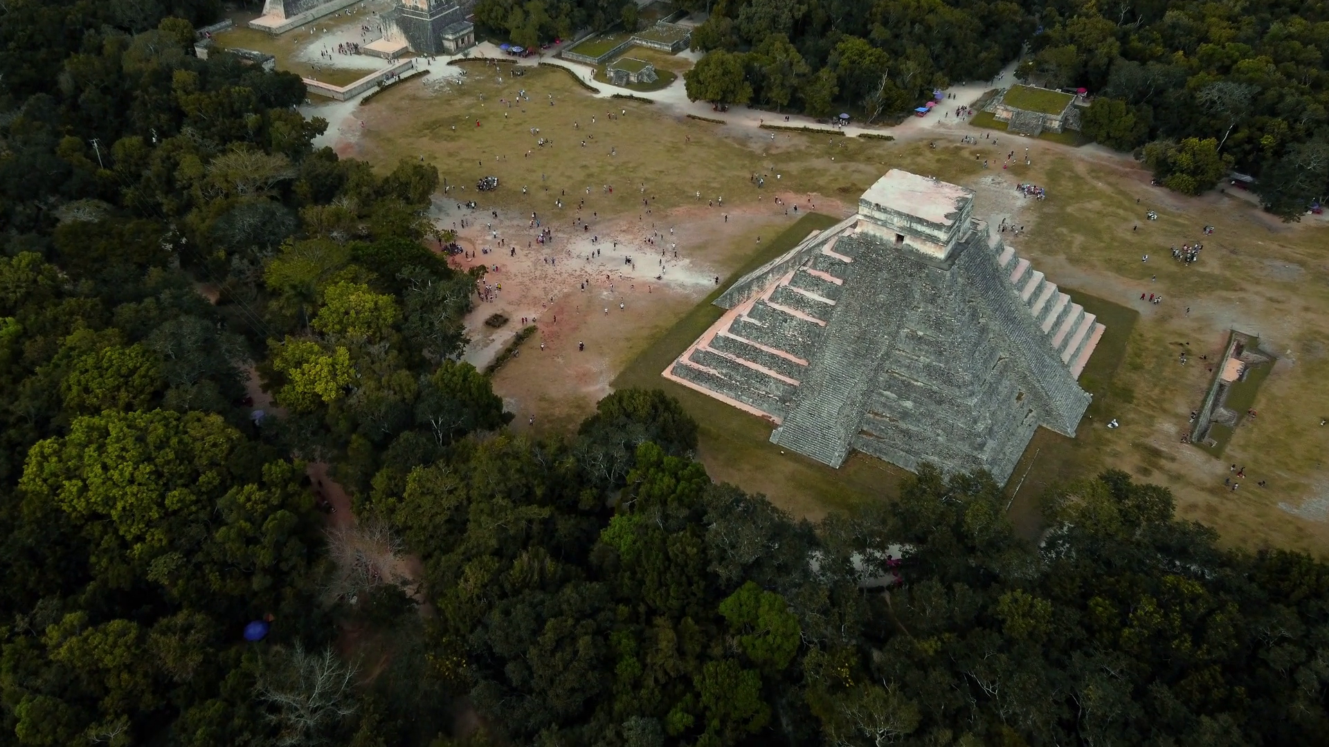 Aerial View Chichen Itza Main Plaza Tourists Stock Footage SBV ...