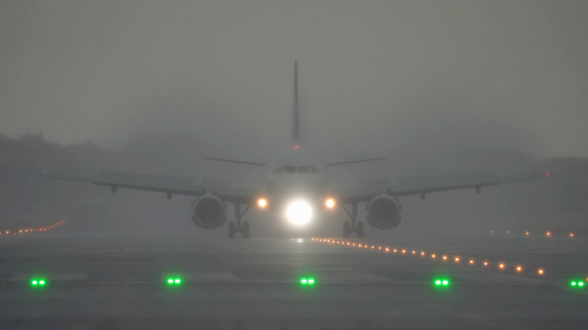 Airplane Approaches Runway In Thick Fog With Stock Footage SBV ...