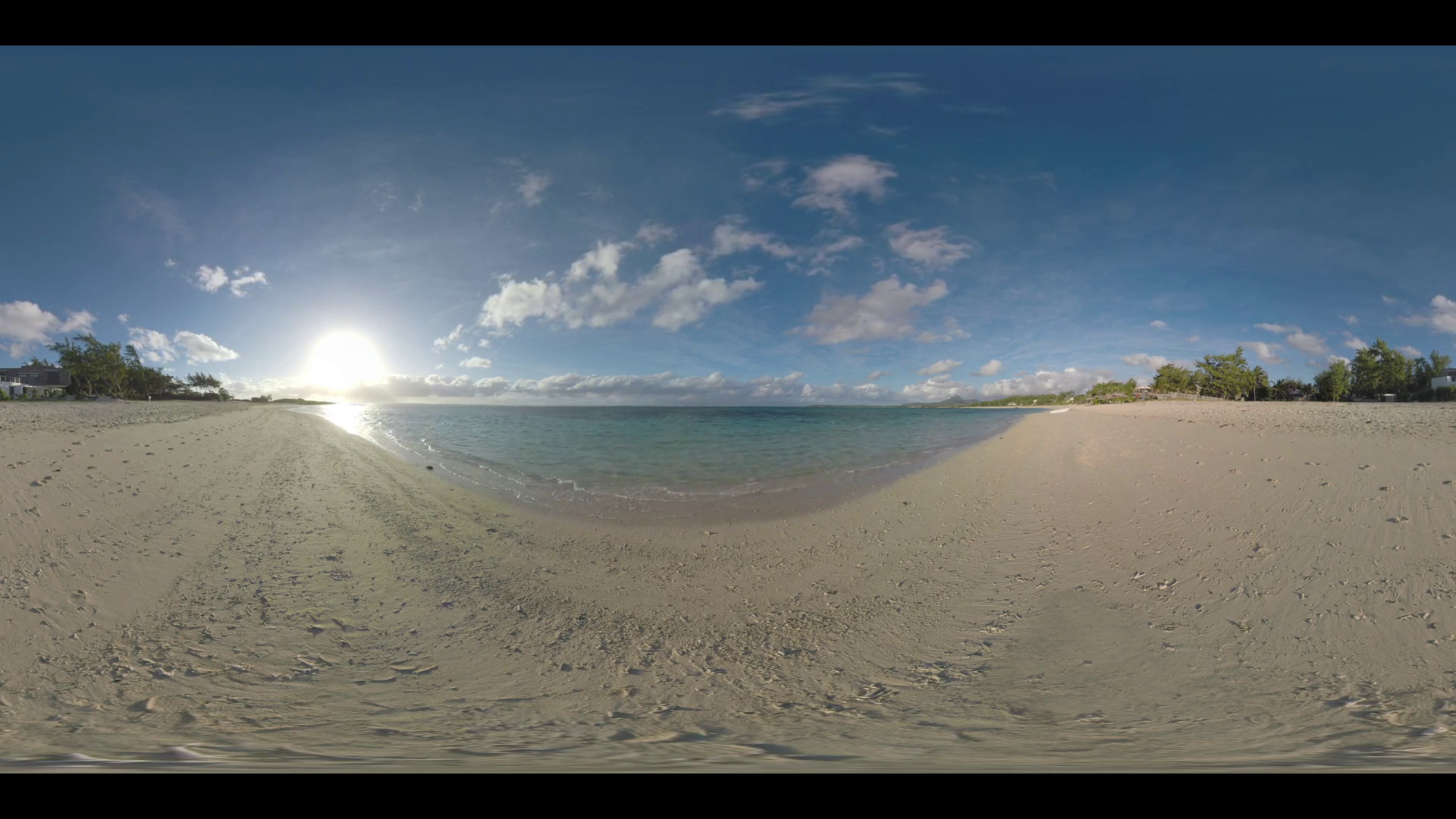 360 VR video. Summer vacation scene with clear blue ocean, beach and ...