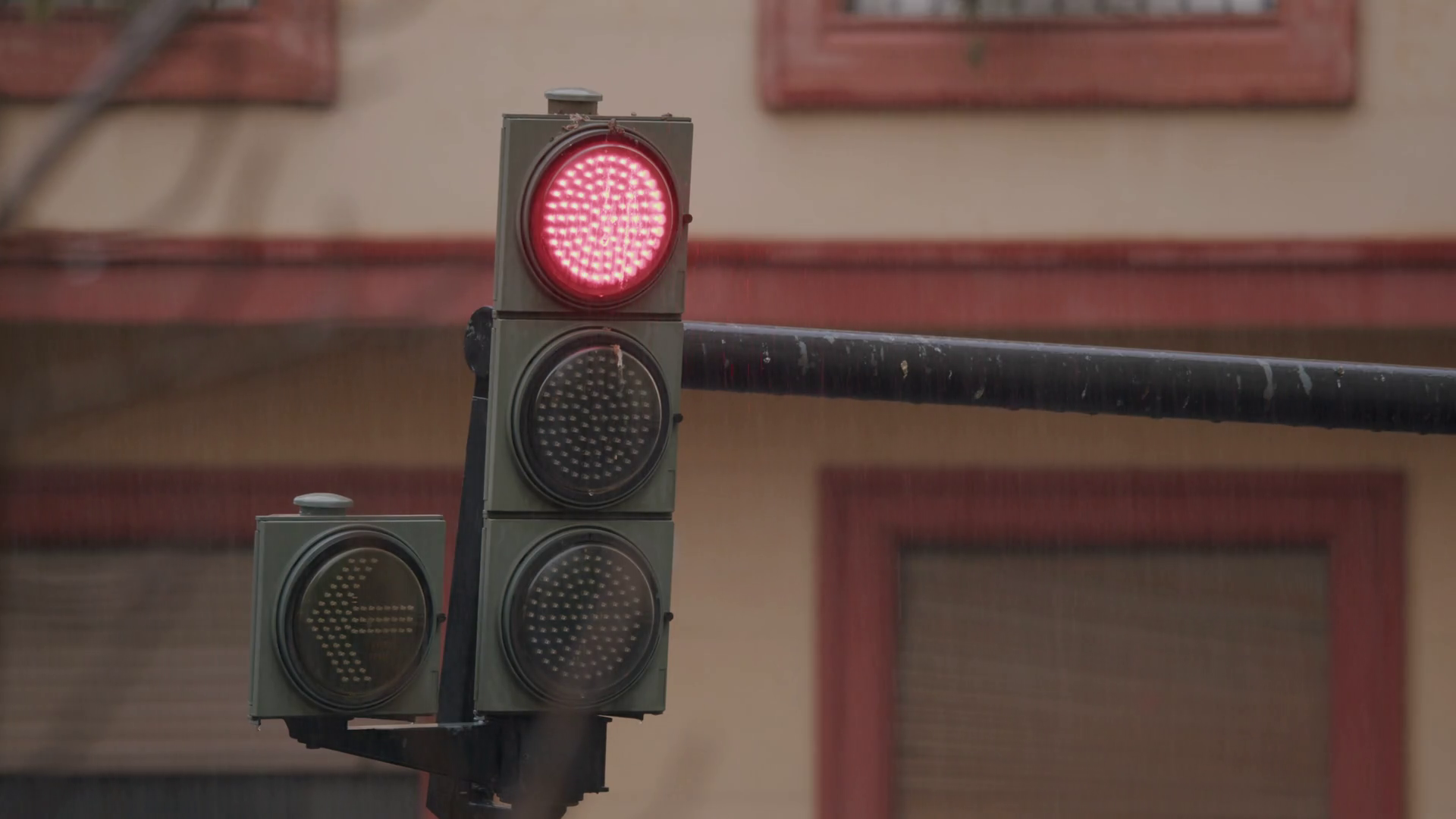 A Traffic Light Hangs Over Road On City Stock Footage SBV-348491192 ...