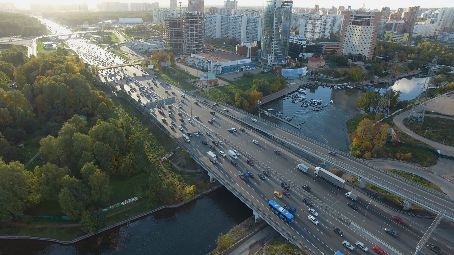 An Aerial View Of Busy Highway With Heavy Stock Footage SBV-337719501 ...
