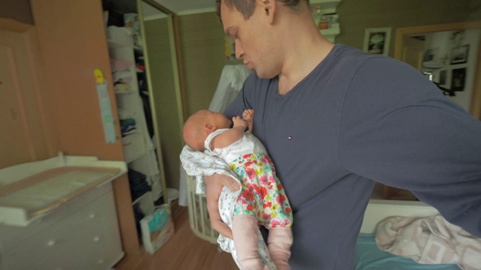 Happy Dad Rocking Baby Daughter In Arms At Stock Footage SBV-338006176 ...