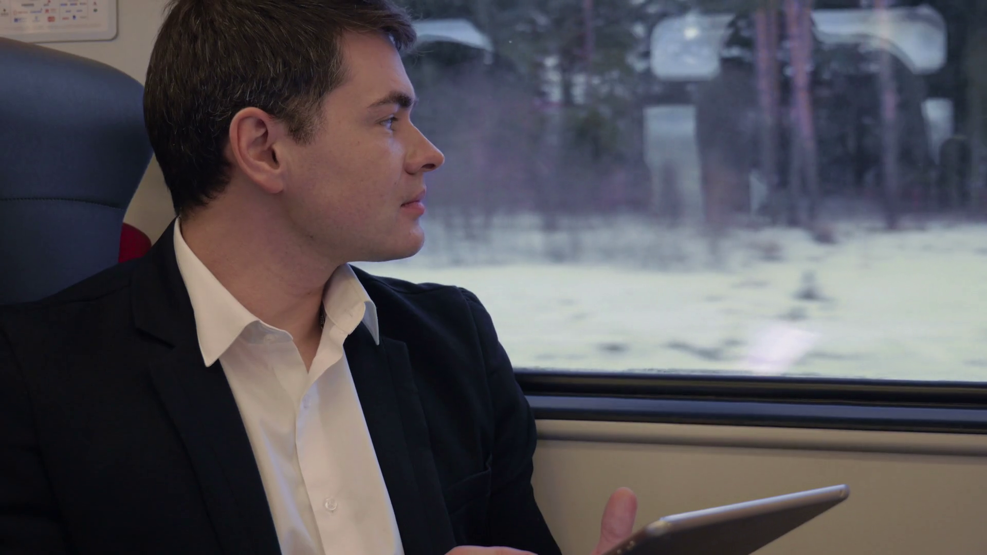 Serious Businessman On Train Using Tablet Stock Footage SBV-338011133 ...