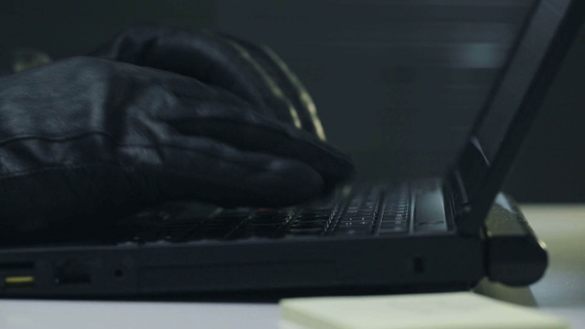 Hacker Thief Wearing Leather Gloves Types On Stock Footage SBV ...