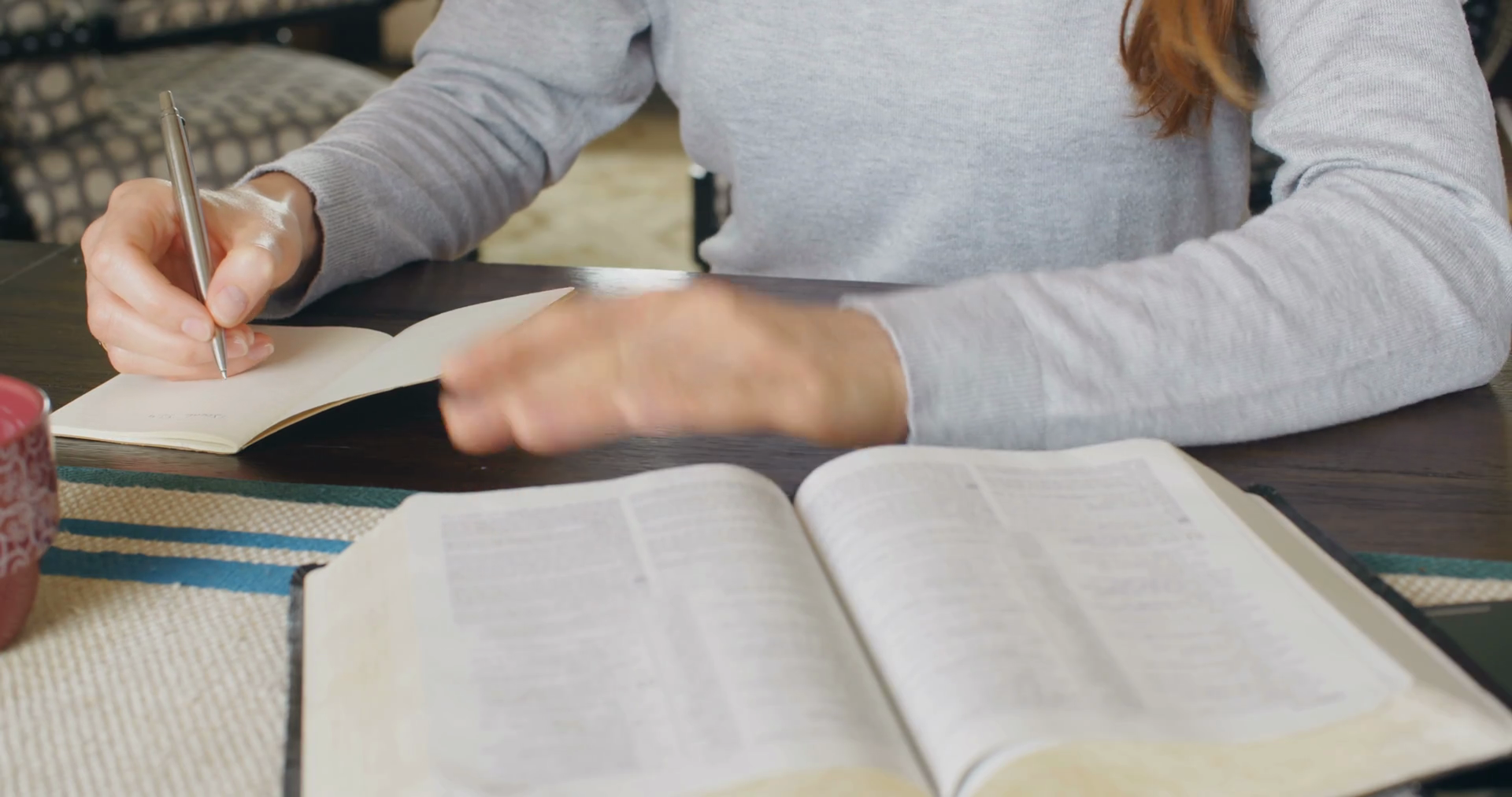 Devoted Redhead Woman Studying Bible At Home Stock Footage SBV ...
