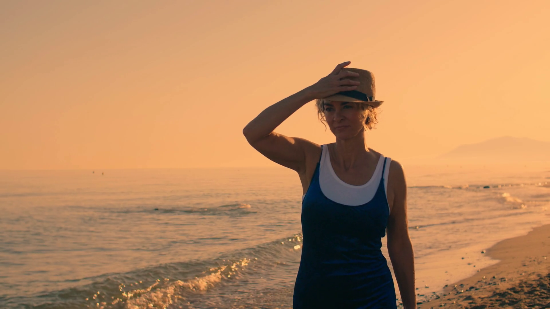 Single Lady Walking On Beach In Sunset Stock Footage SBV-327217571 ...