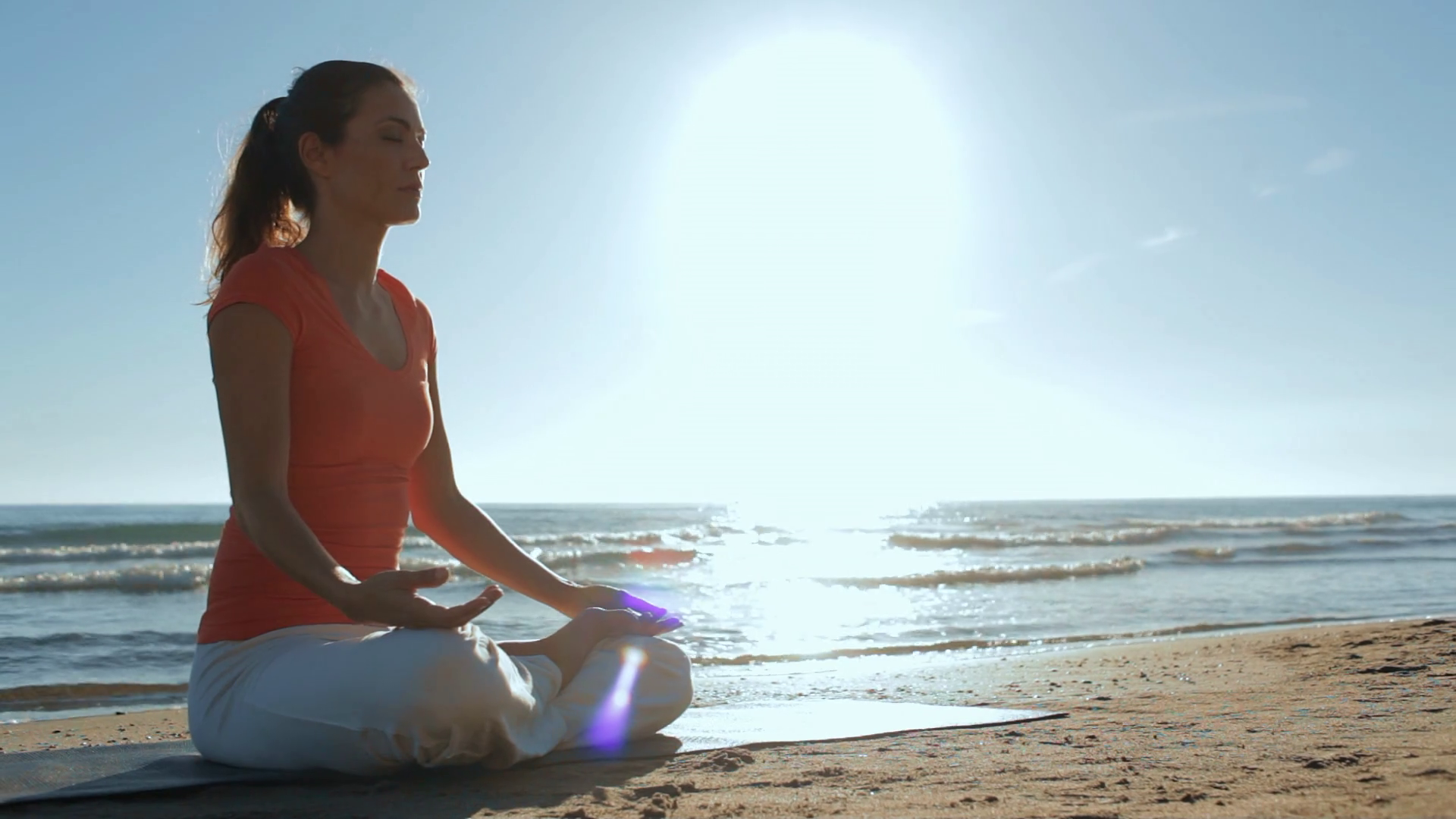 Woman Meditating On Beach In Sunset Stock Footage SBV-300618272 ...
