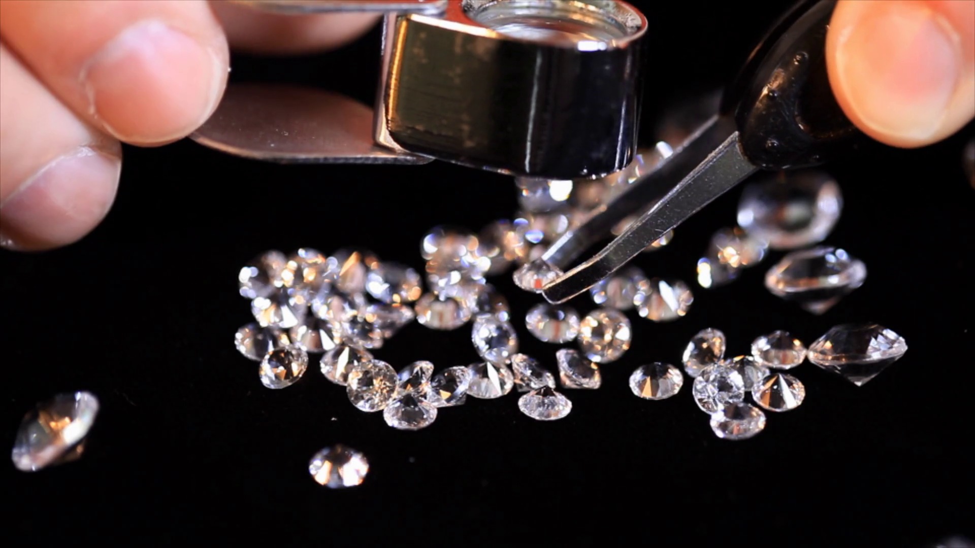 Closeup Of Jeweler Looking At Diamonds Stock Footage SBV-300970236 ...