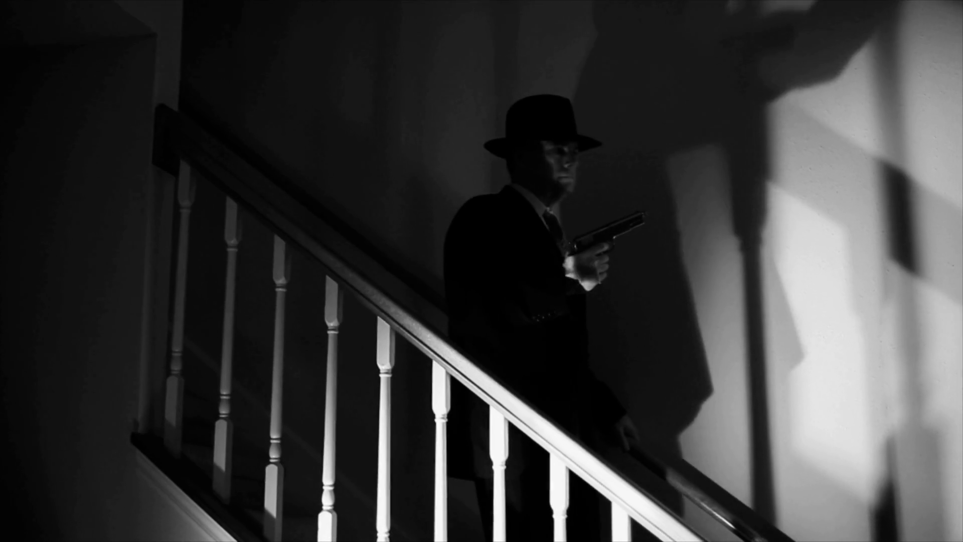 Film Noir Gunman Walking Downstairs Stock Footage SBV-300634494 ...
