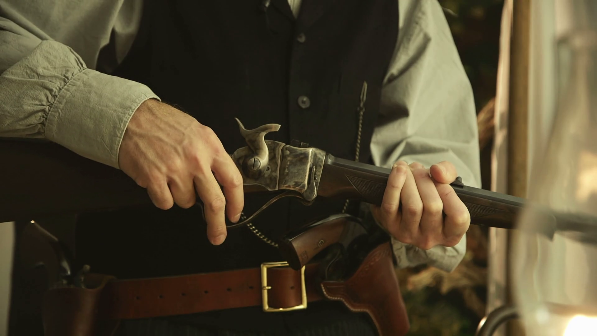 Old West Cowboy Loading Sharps Buffalo Rifle Stock Footage SBV ...