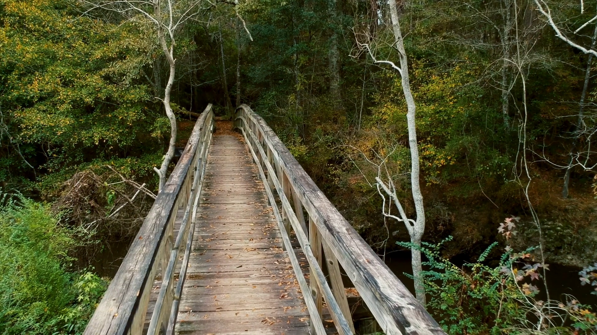 Aerial Push In To Old Footbridge Over Stream Stock Footage SBV ...