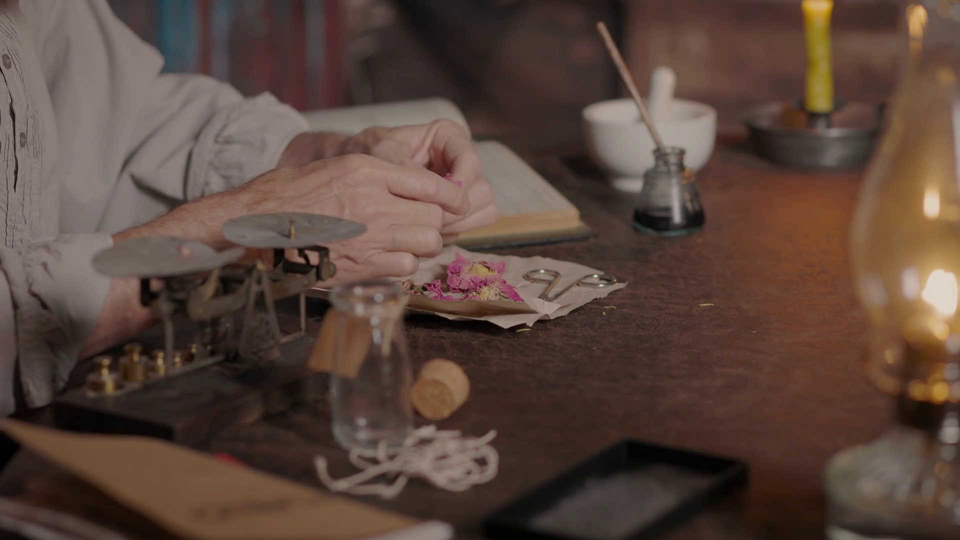 Apothecary Placing Herbs On Scale Writing In Stock Footage SBV ...