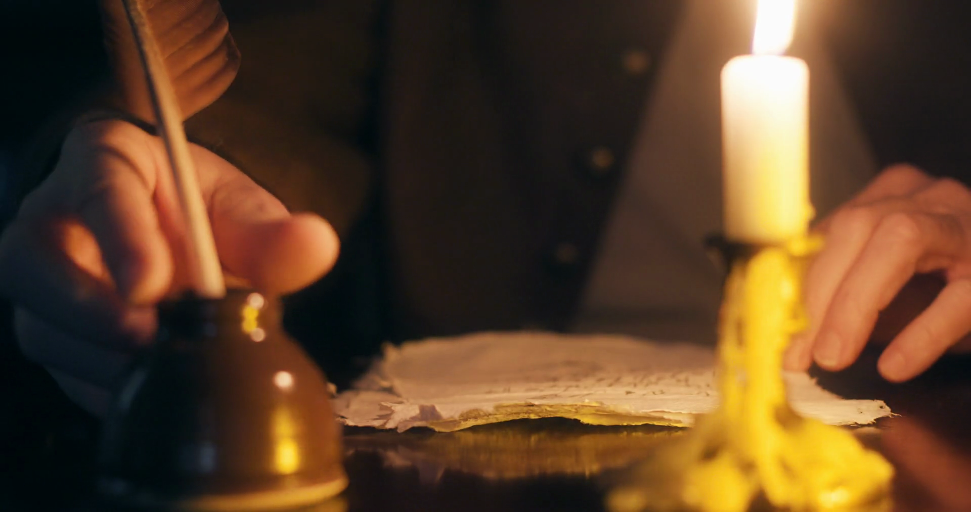 Close Shot Of 1700s Man Writing With Quill Stock Footage SBV-337703091 ...