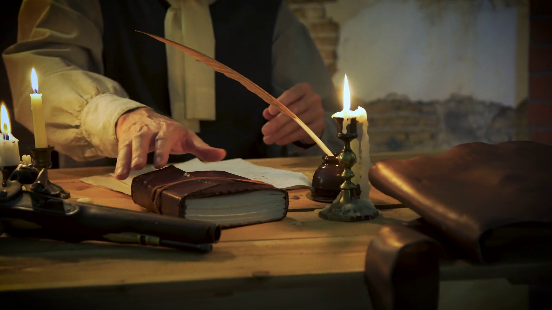 Dolly Past Colonial Man Writing In Ledger Stock Footage SBV-338468206 ...