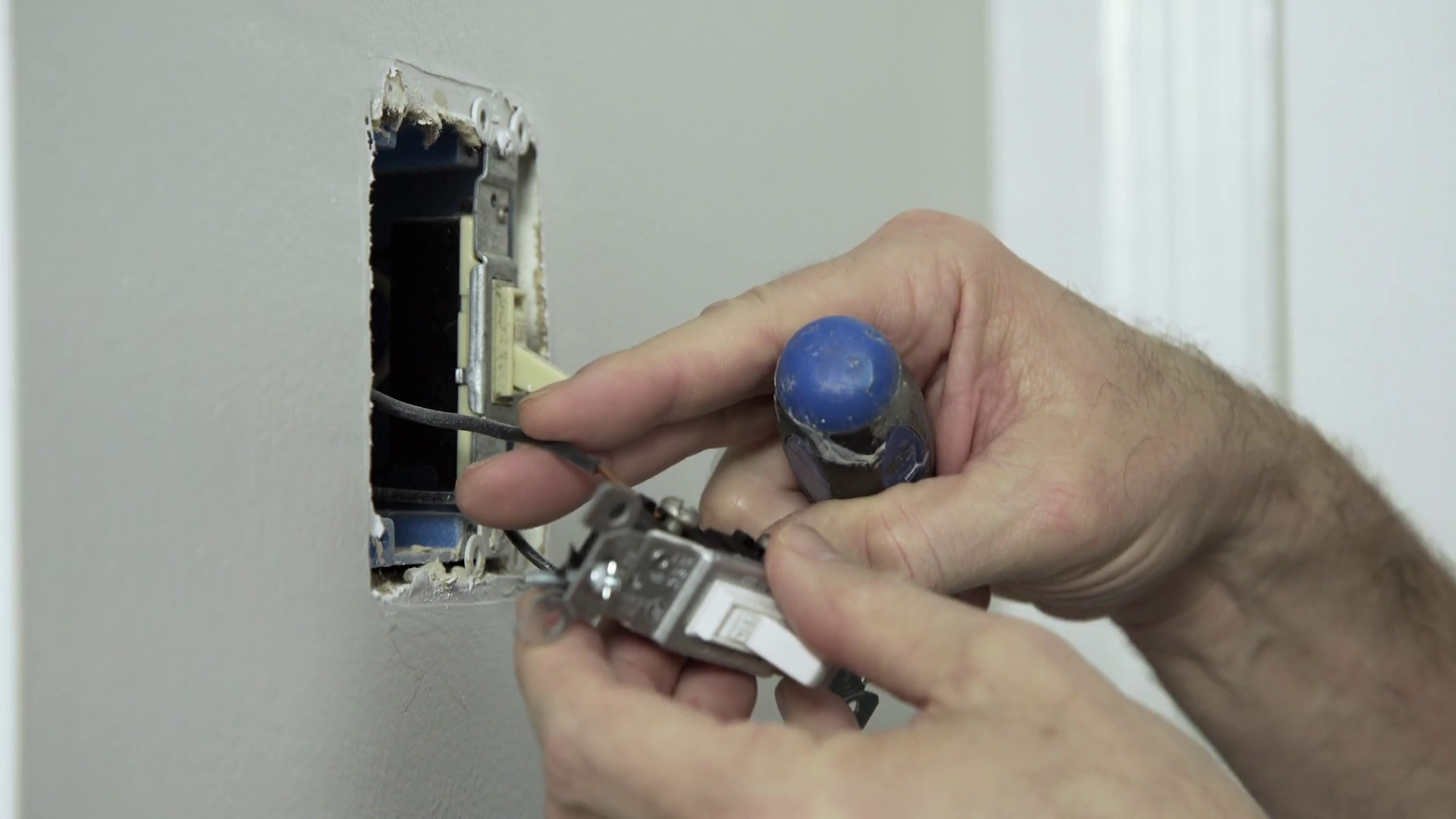 Electrician Installing Wires On New Wall Stock Footage SBV-313479376 ...