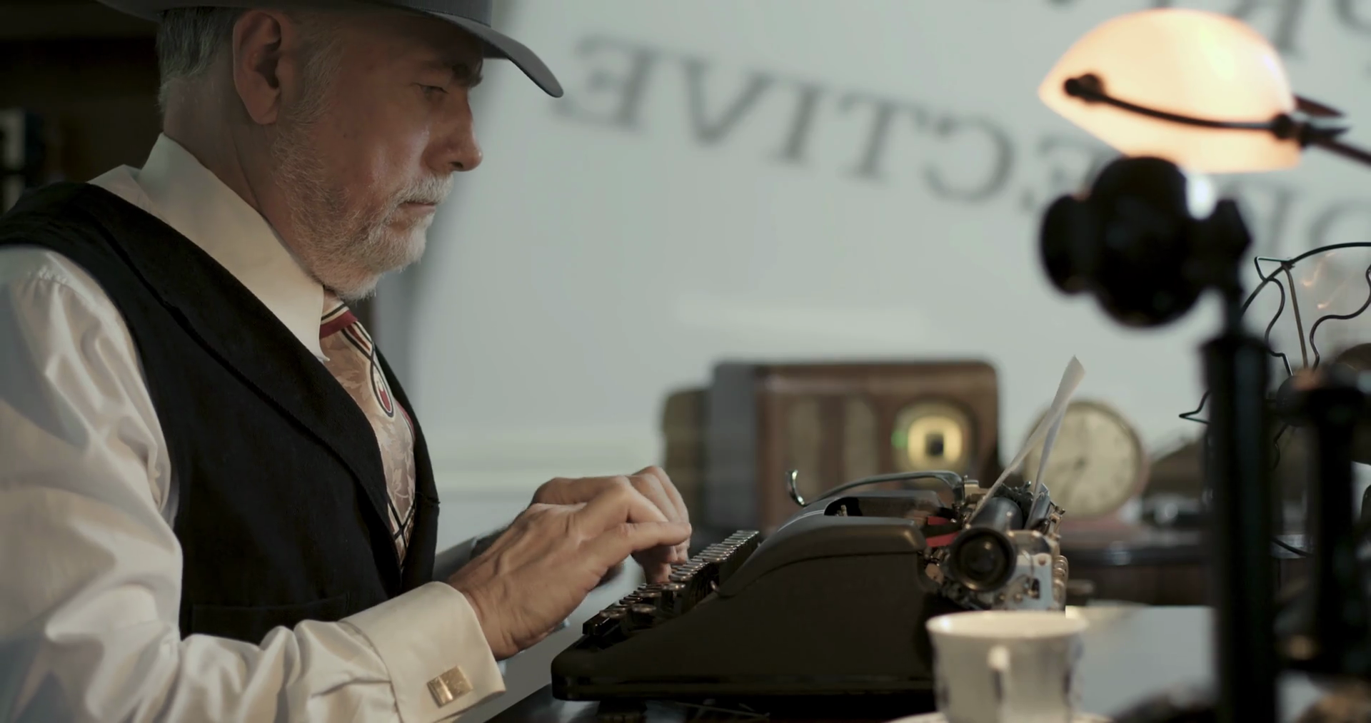 Noir Private Detective Writing On Typewriter Stock Footage SBV ...