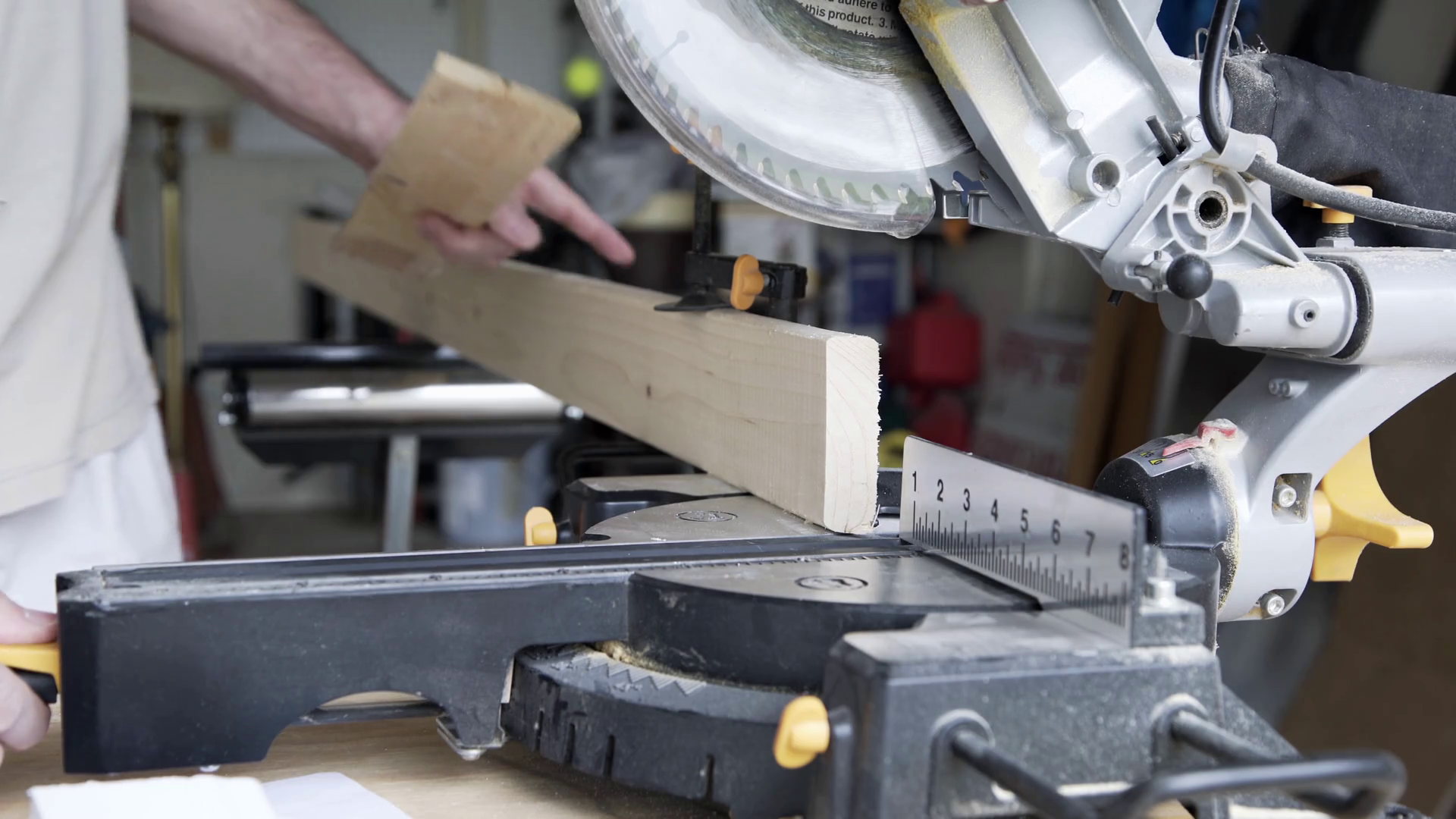 Wide Shot Carpenter Cutting Baseboard On Stock Footage SBV-313478841 ...