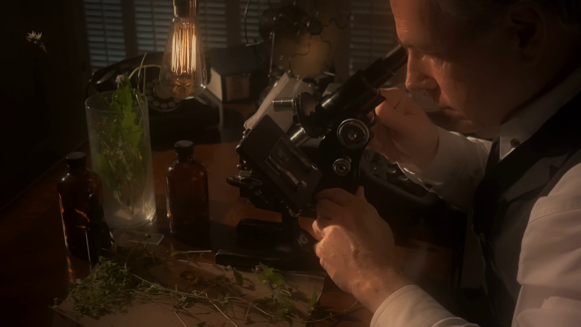 Vintage Scientist Looking Through Microscope Stock Footage SBV ...
