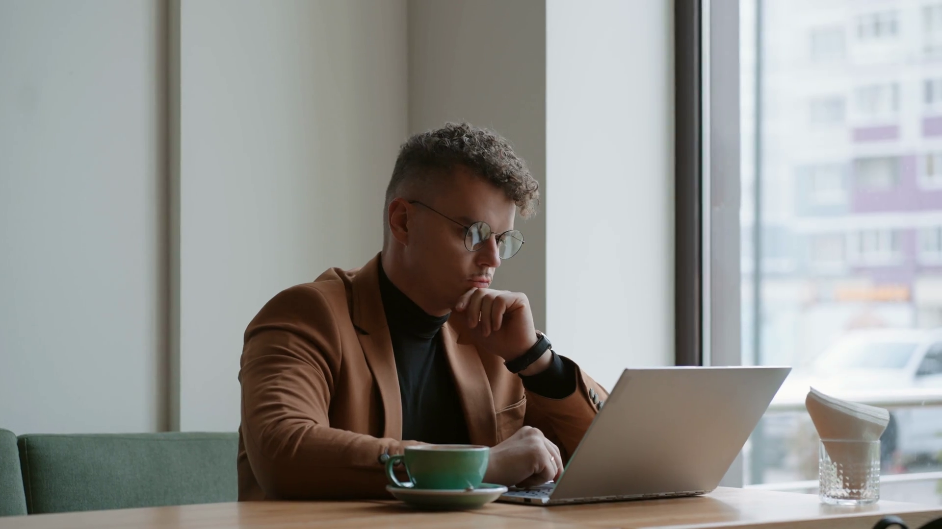 Pensive Freelancer Man In Cafe Creative Stock Footage SBV-347271784 ...
