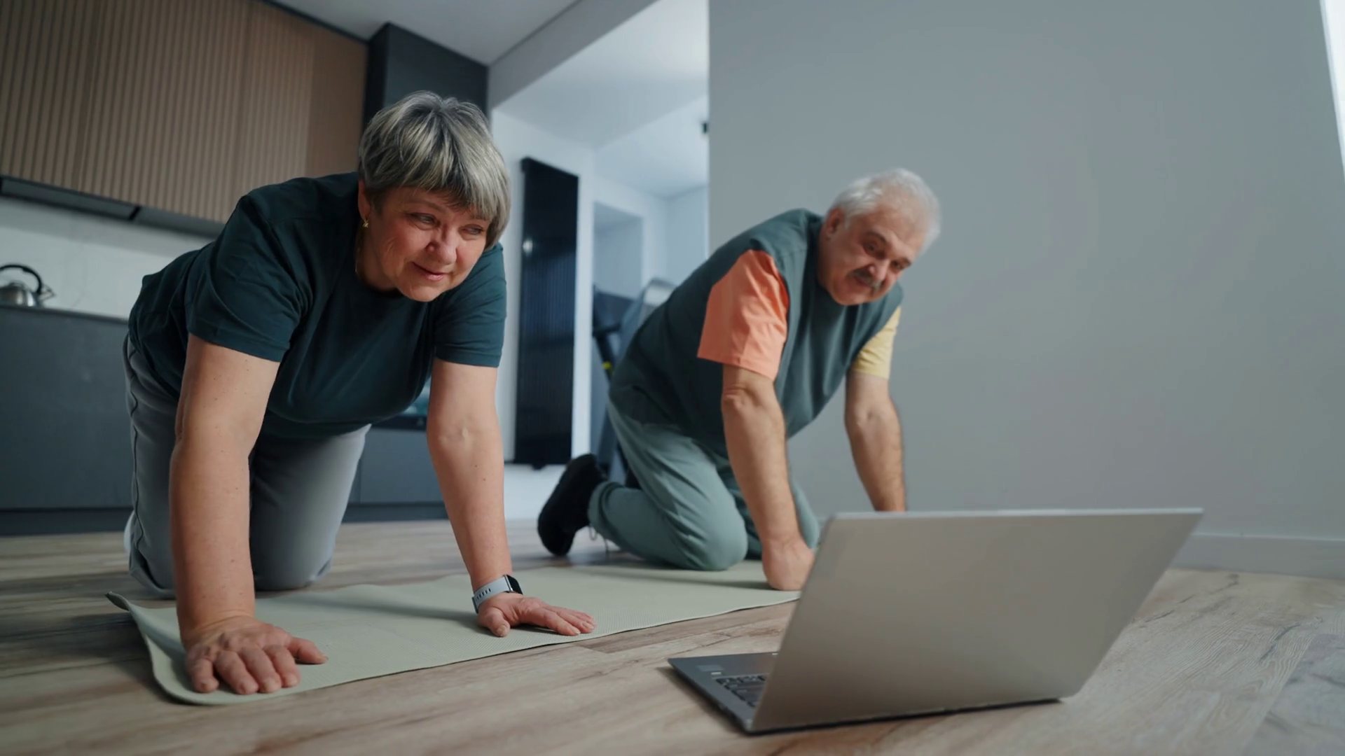 Happy Aged Spouses Doing Sport At Home Stay Stock Footage SBV-347475236 ...