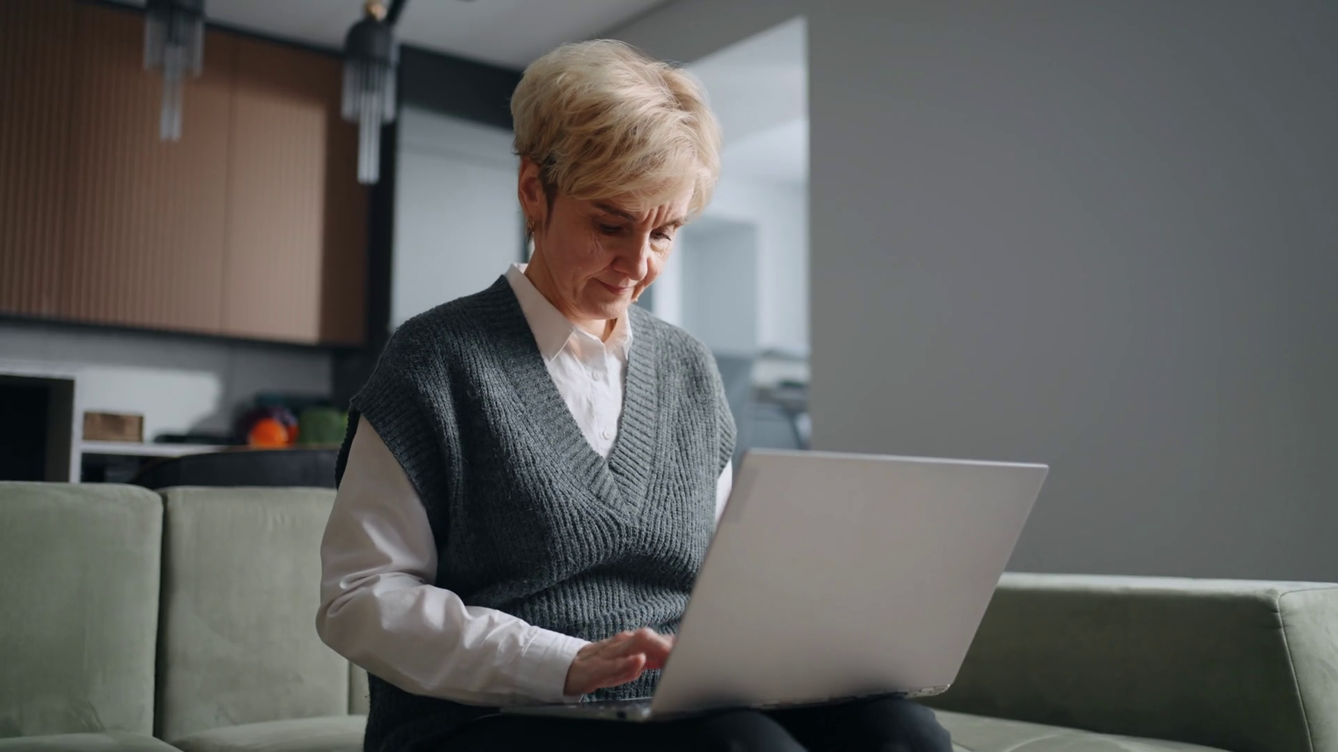 Active Retired Woman Working Remotely From Stock Footage SBV-347525174 ...