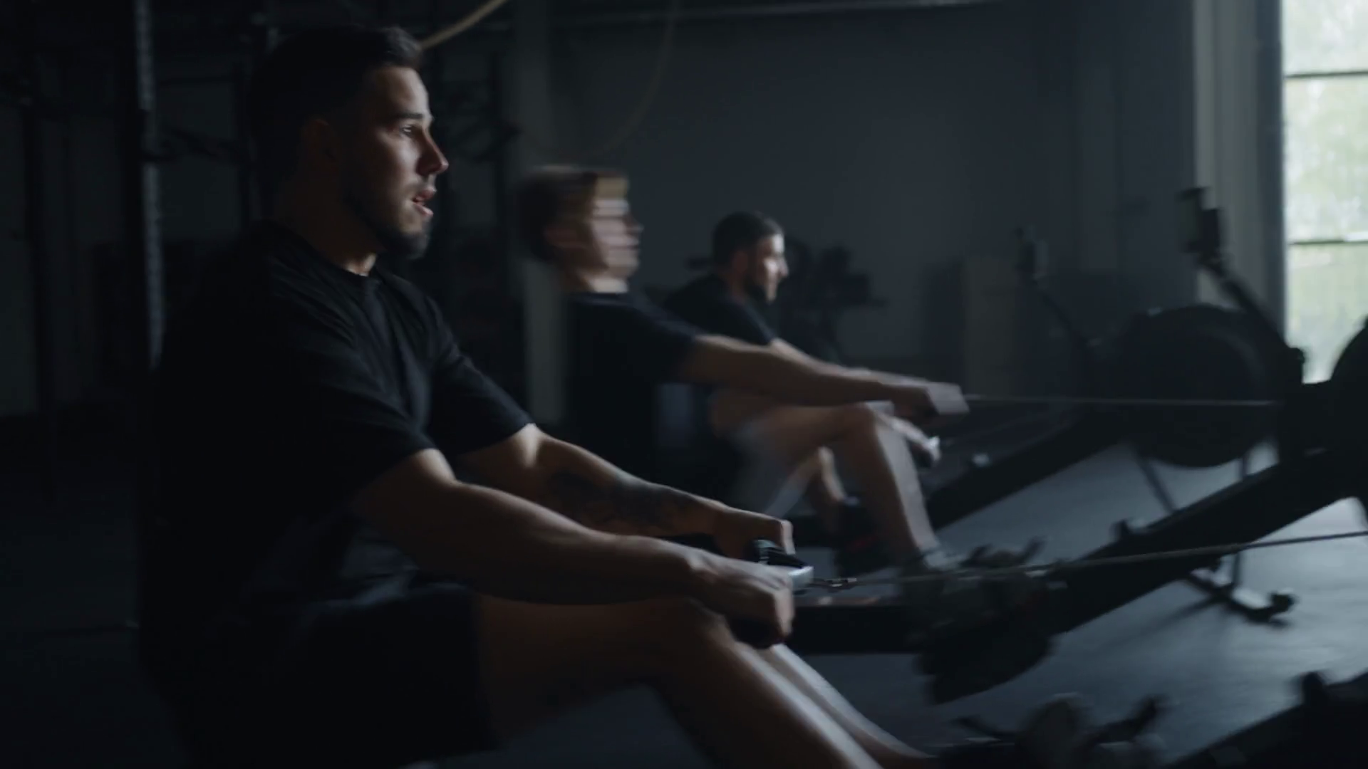 Active Training On Rowing Machine Three Stock Footage SBV-347721467 ...