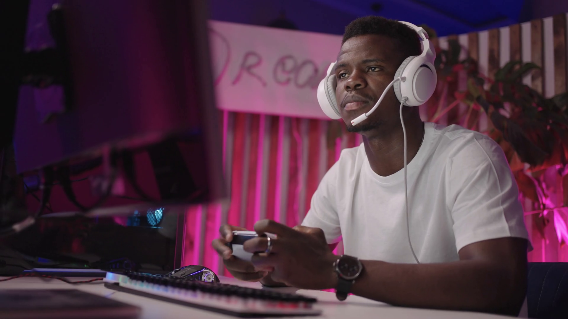 Nighttime Portrait Of Black Male Gamer Stock Footage SBV-347720518 ...