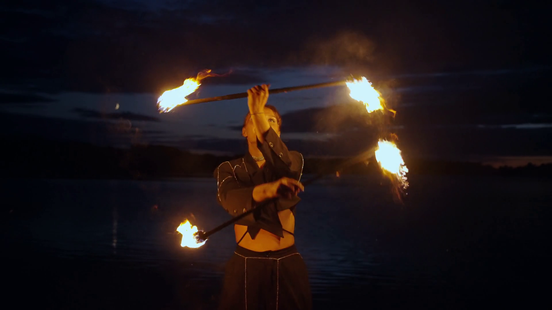 Portrait Of Stuntwoman Playing With Burning Stock Footage SBV-348528853 ...