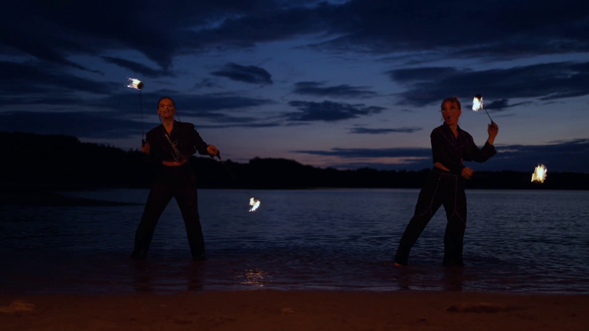 Courage Women Dancing With Fire On River Stock Footage SBV-348506010 ...